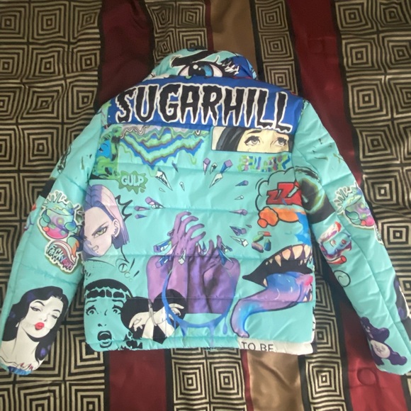 Sugarhill | Jackets & Coats | Sugarhill Blue Psycho Puffer Jacket ...